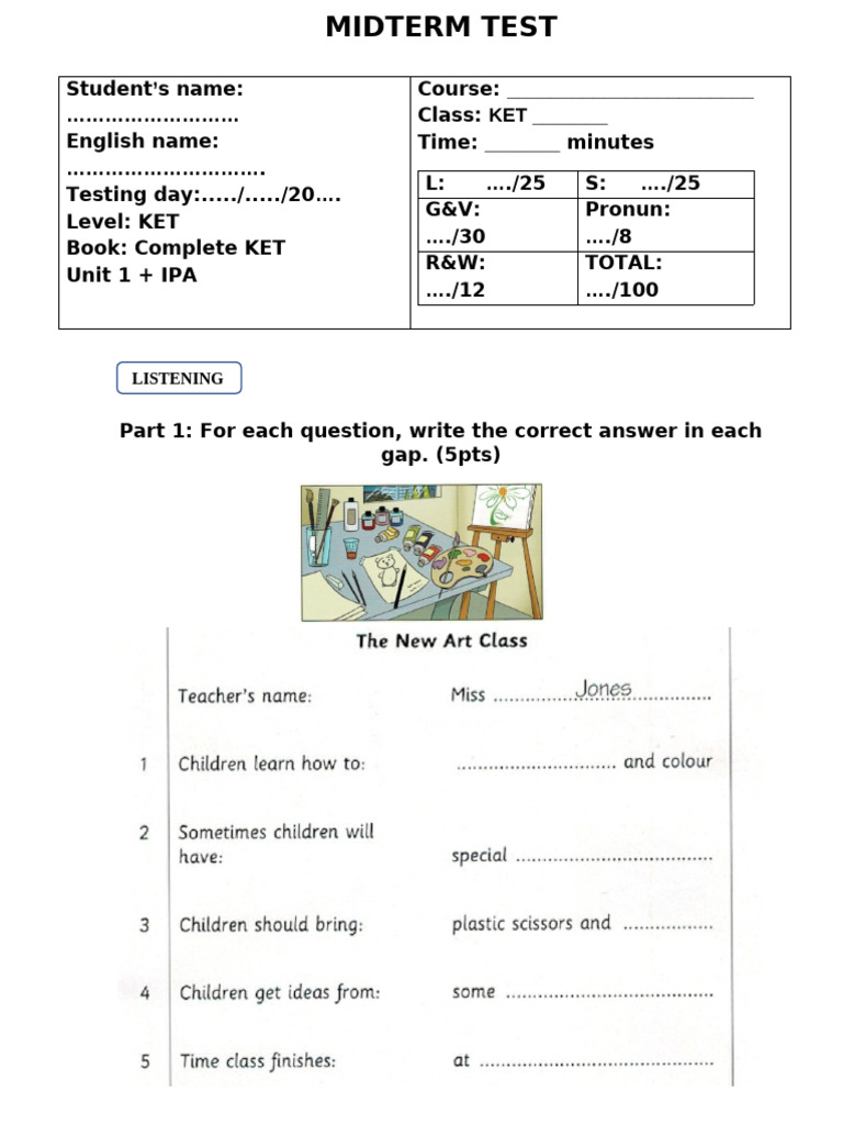 KET Midterm Test Template | PDF | Linguistics