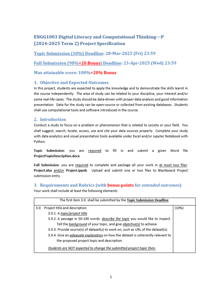 ENGG1003 ProjectSpecification 2024-25Term2 | PDF | Artificial ...