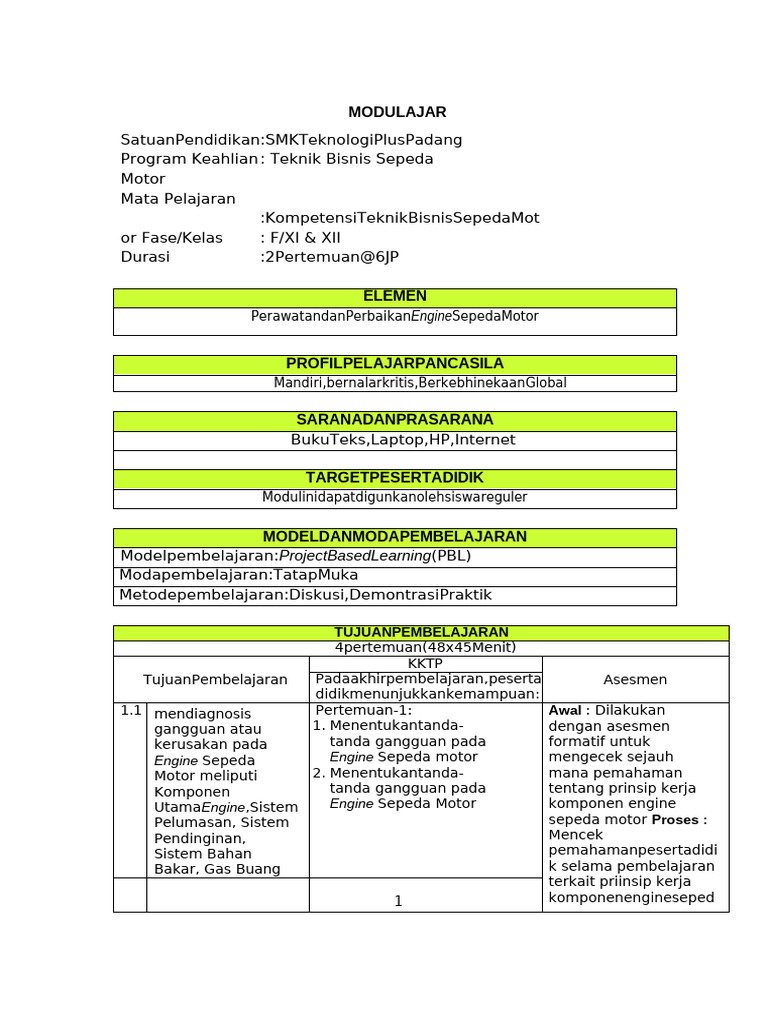 Modul Ajar TBSM Fase F | PDF