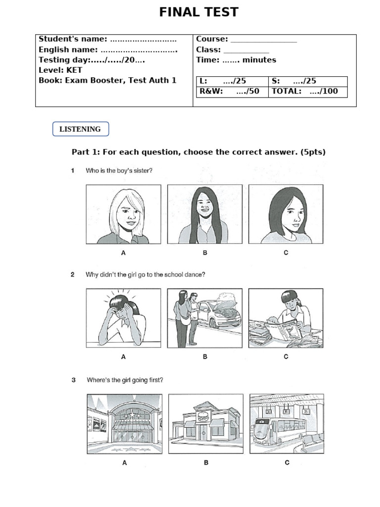 KET Final Test Template | PDF | Tests | Vocational Education