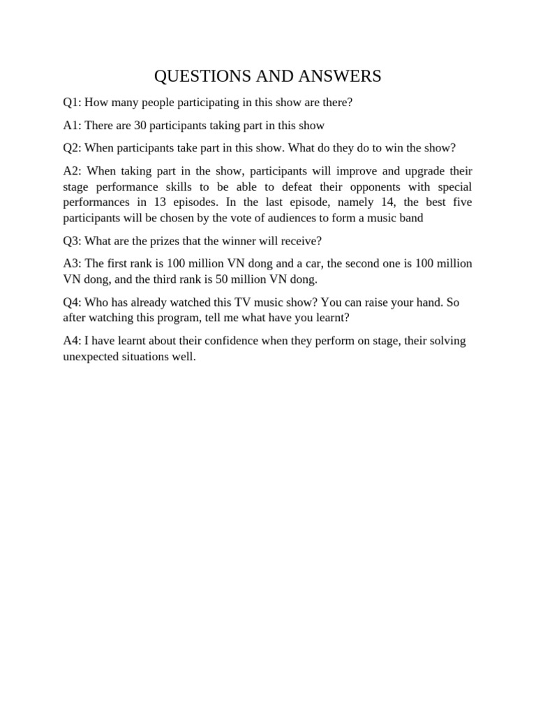 TV Music Show: Participants & Prizes | PDF