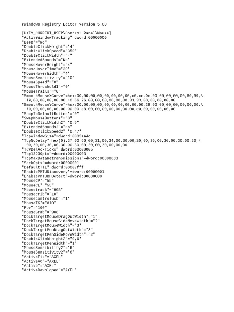 Axel Mouse Regedit - Reg | PDF