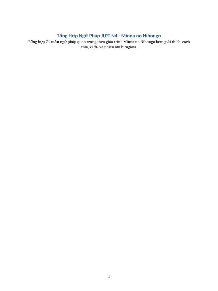 Tong Hop Ngu Phap JLPT N4 Minna No Nihongo Optimized | PDF
