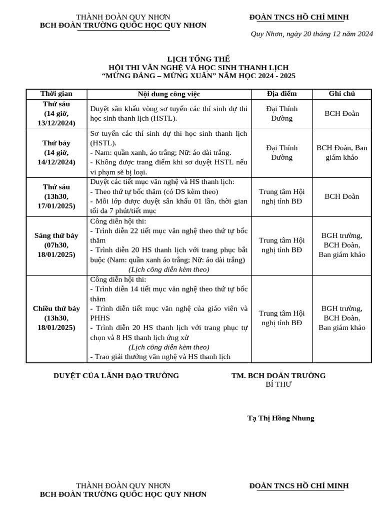 3. Kế Hoạch Chi Tiết Văn Nghệ Và HSTL 2024 | PDF