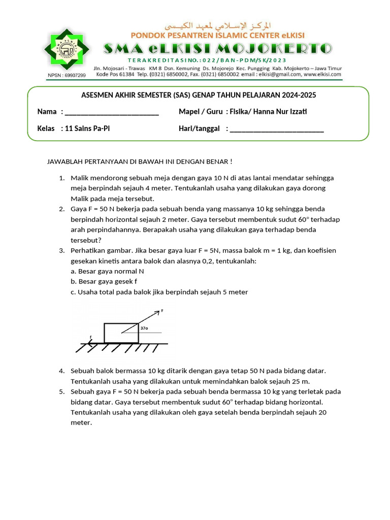 Soal Sas Genap Fisika 11 Sains Papi 2025 | PDF