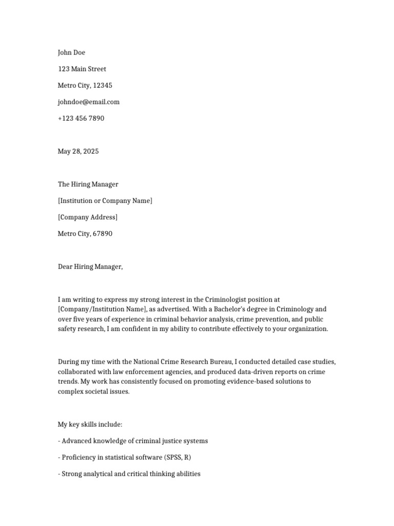 Criminologist Application Letter | PDF