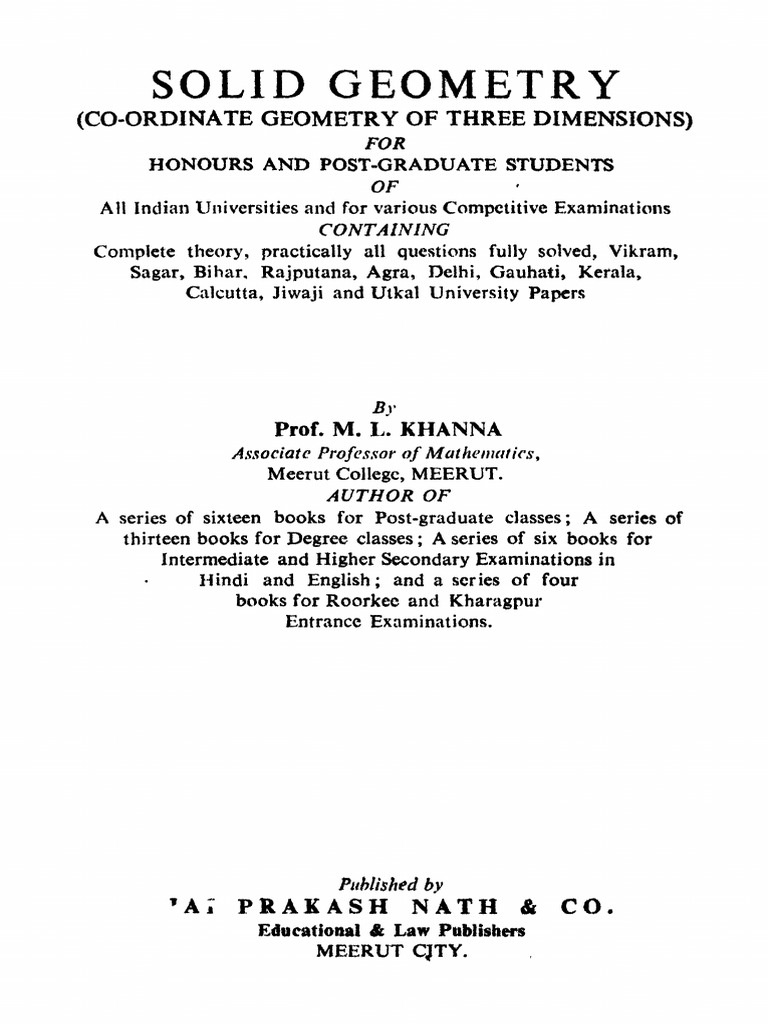 # Prof. M L Khanna - Solid Geometry | PDF
