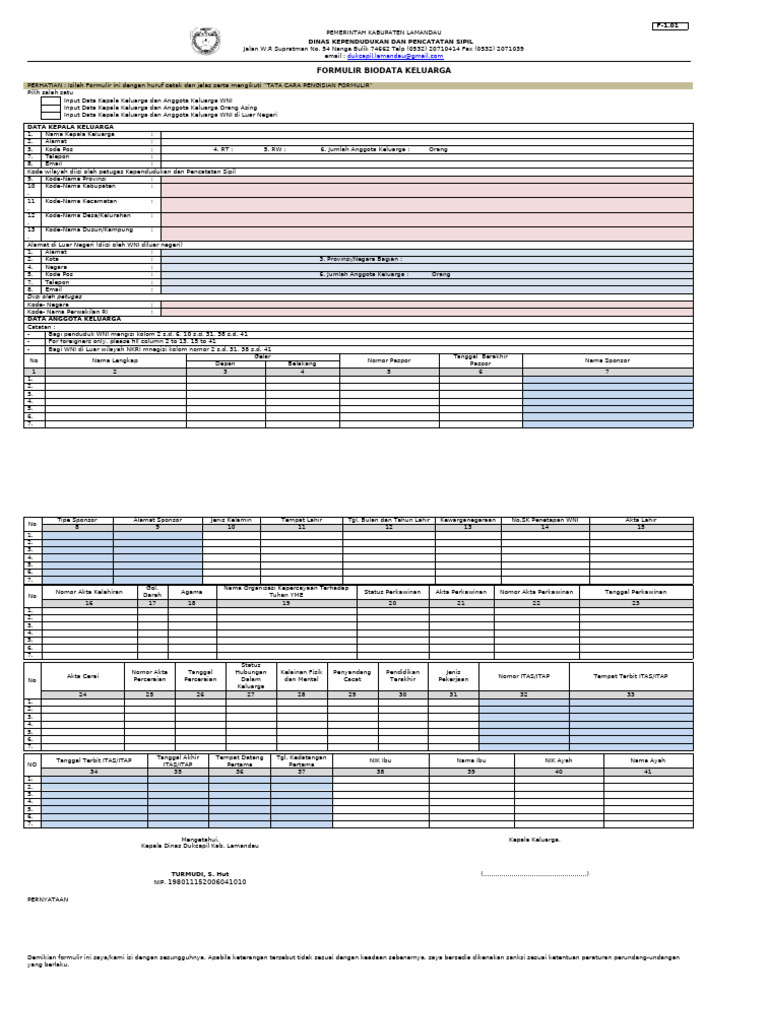 Formulir Biodata Keluarga F-1.01 | PDF