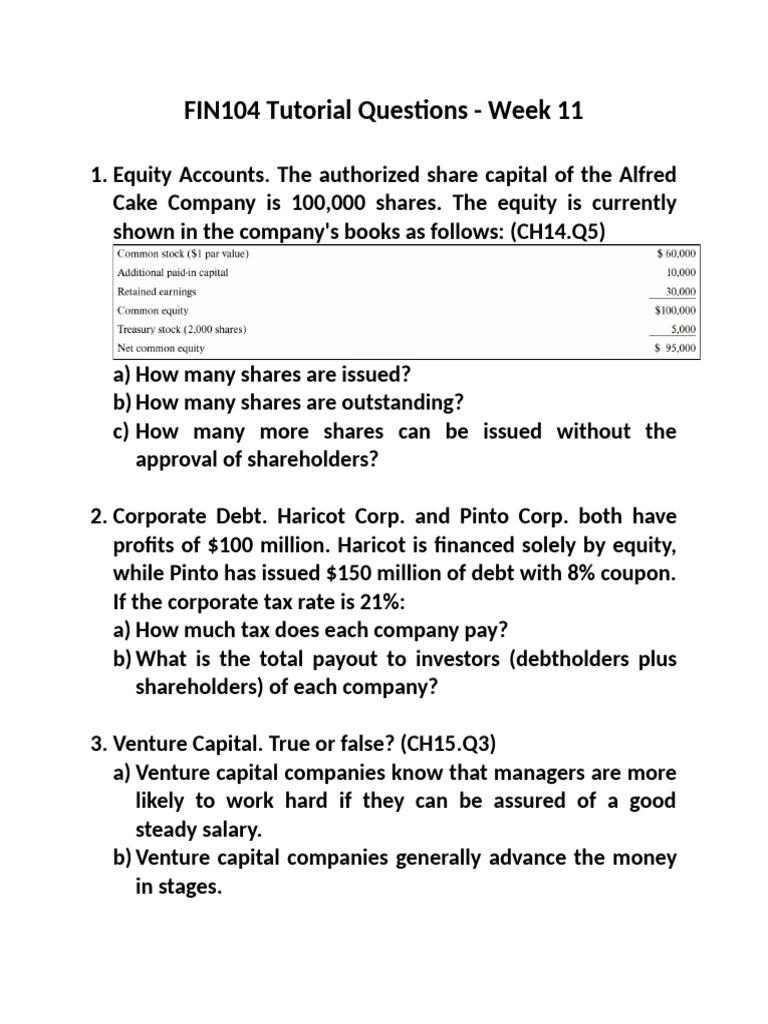 Corporate Finance Tutorial Questions 11 | PDF