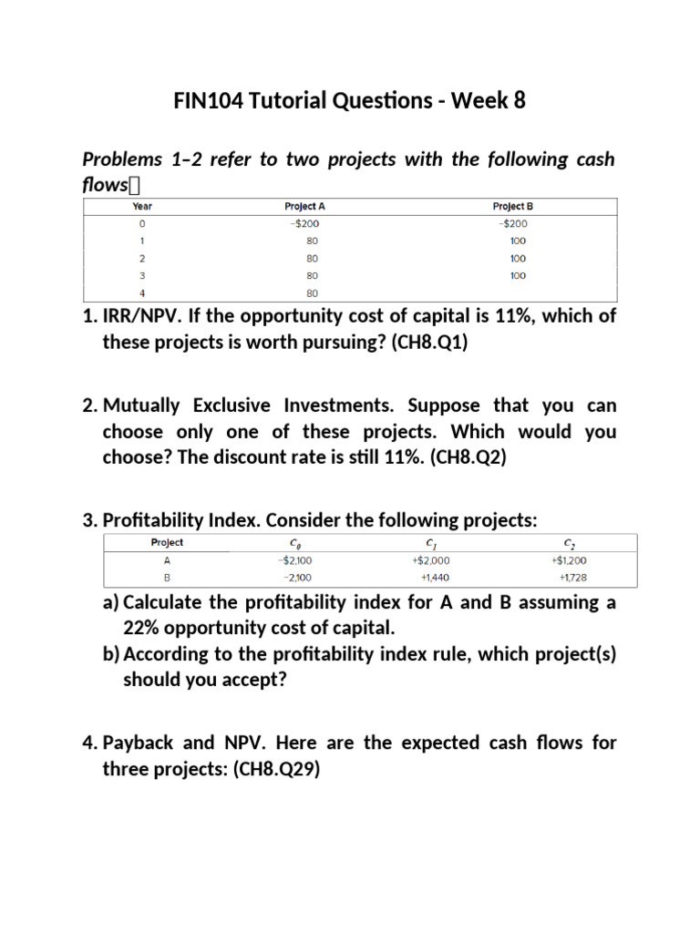 Corporate Finance Tutorial Questions 8 | PDF