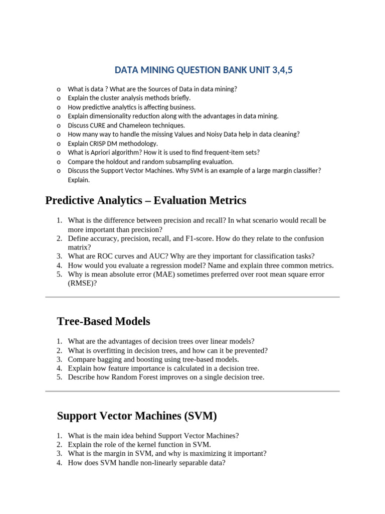 Data Mining Question Bank 3,4,5 | PDF | Support Vector Machine ...