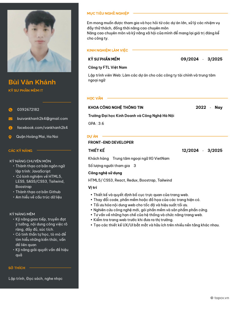 CV Bùi Văn Khánh - Mẫu CV IT-TopCV.vn | PDF