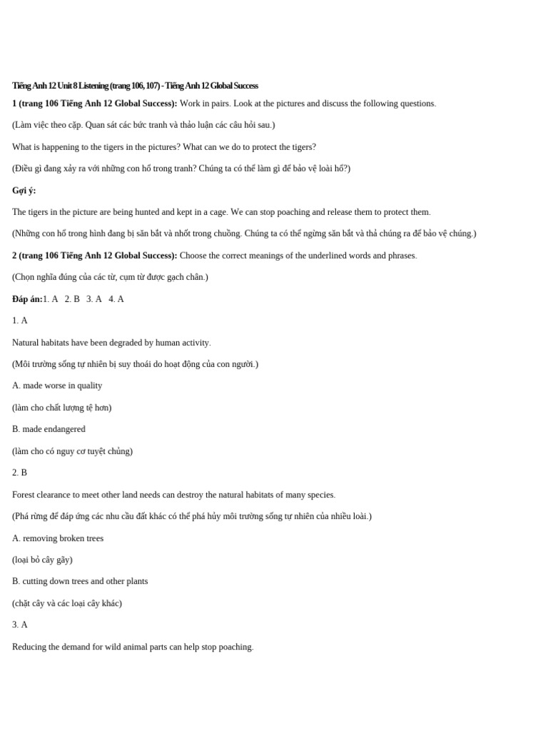 Tiếng Anh 12 Unit 8 Listening | PDF