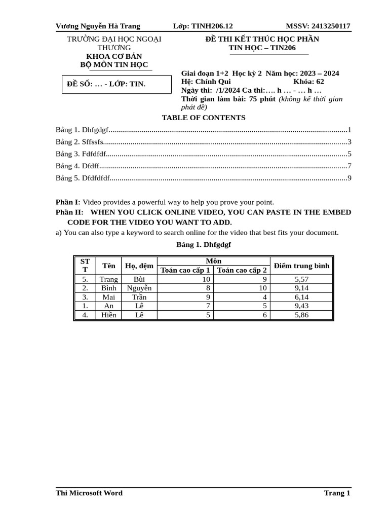 làm word tin học ftu | PDF