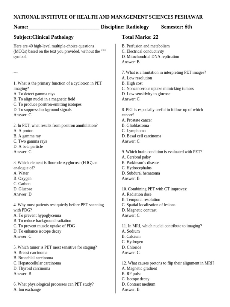 Clinical Pathology Mid Paper | PDF | Magnetic Resonance Imaging ...
