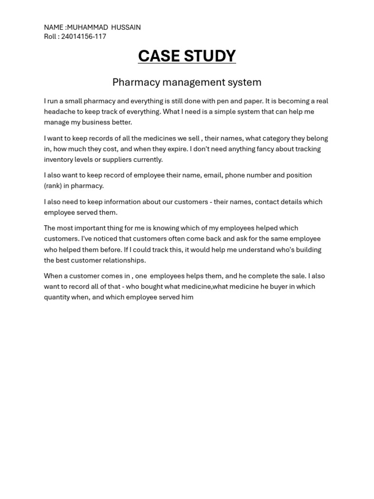 Pharmacy Management System Case Study | PDF