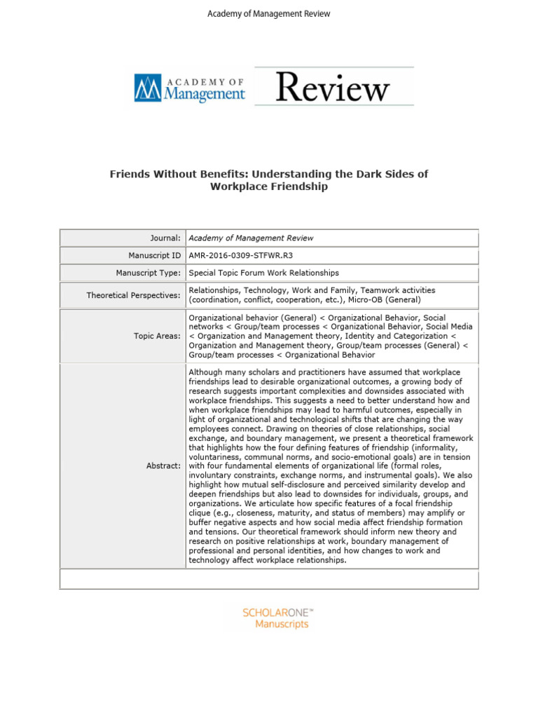 Friends Without Benefits Understanding The Dark Sides of Workplace ...