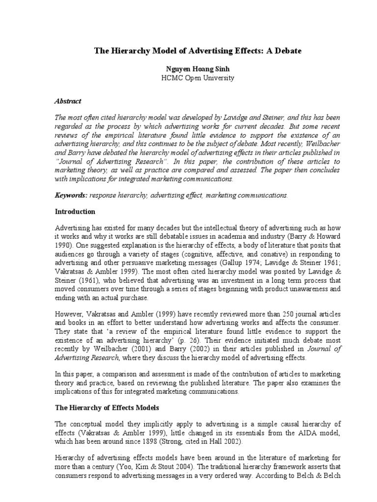 The Hierarchy Model of Advertising Effects | PDF | Marketing ...
