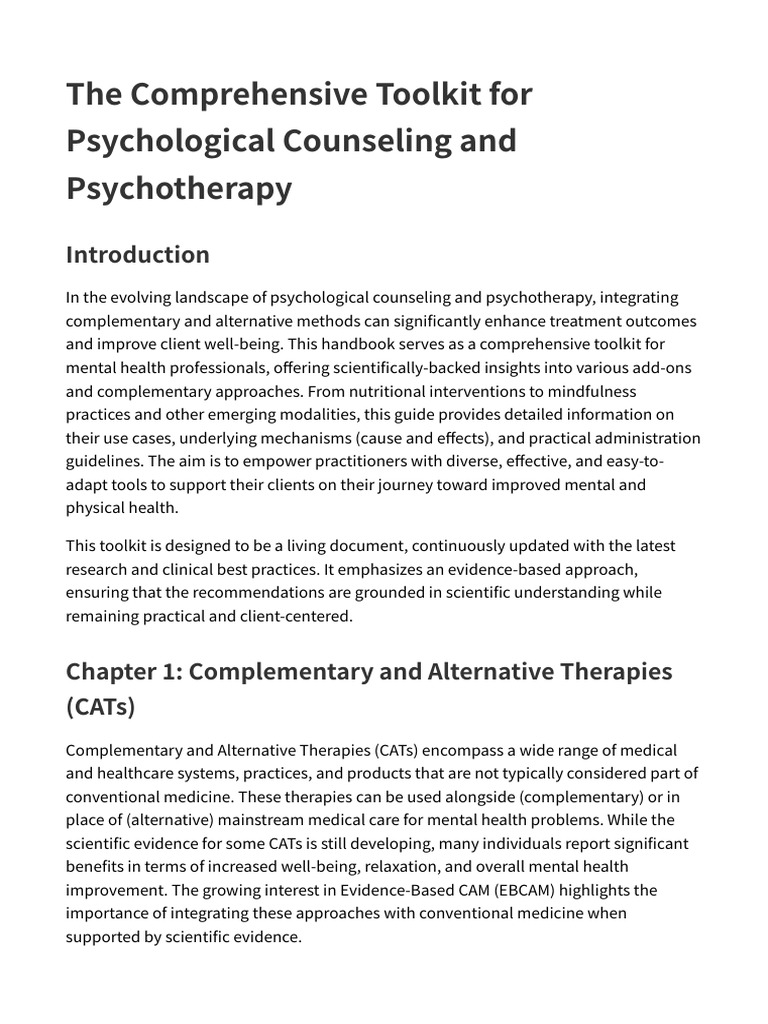 Psychotherapy Toolkit Handbook | PDF | Dialectical Behavior Therapy ...