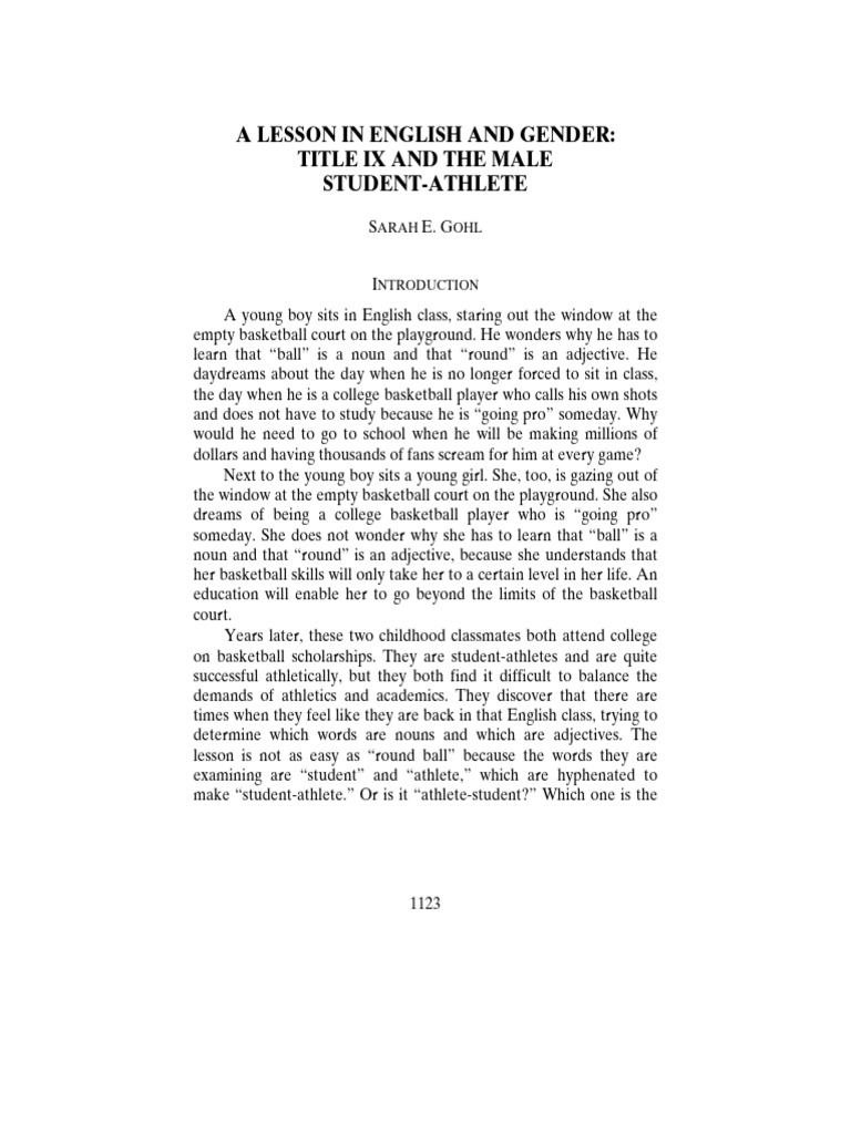 A Lesson in English and Gender - Title IX and The Male Student-Ath ...