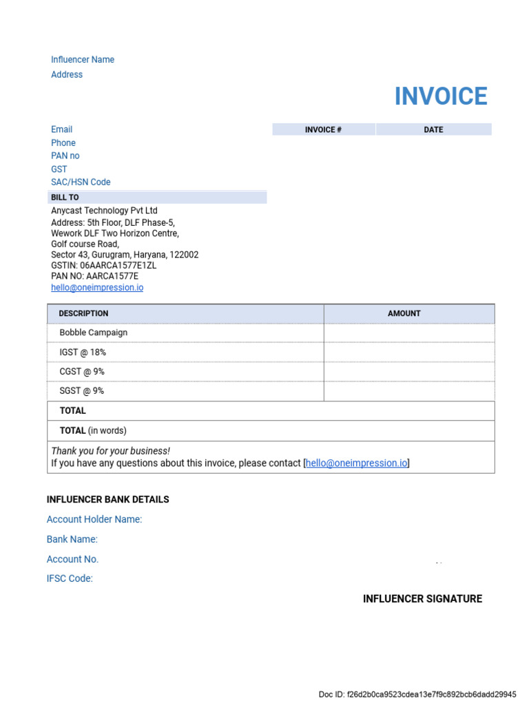 Invoice: in Uencer Name Address | PDF