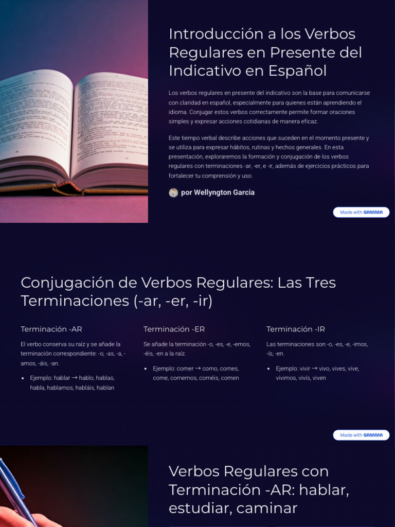Introduccion A Los Verbos Regulares en Presente Del Indicativo en ...
