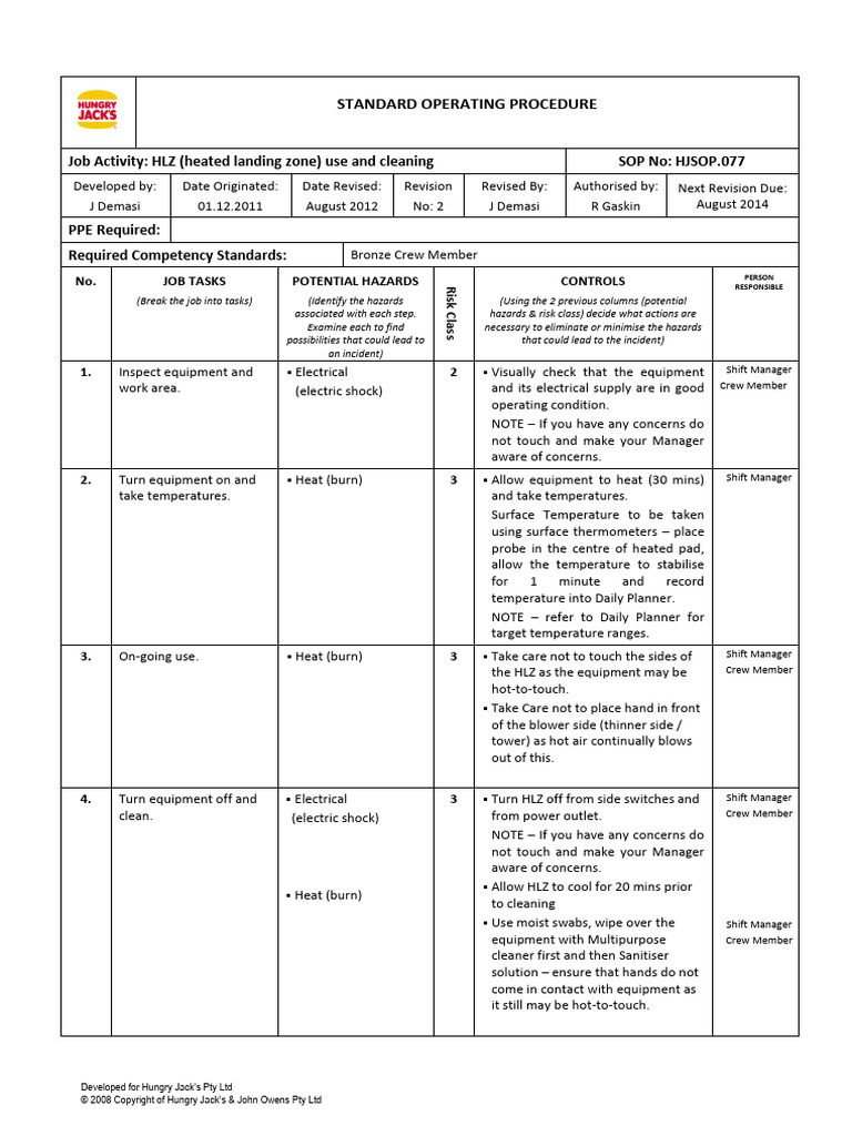 HLZ Use and Cleaning SOP | PDF | Occupational Safety And Health | Safety