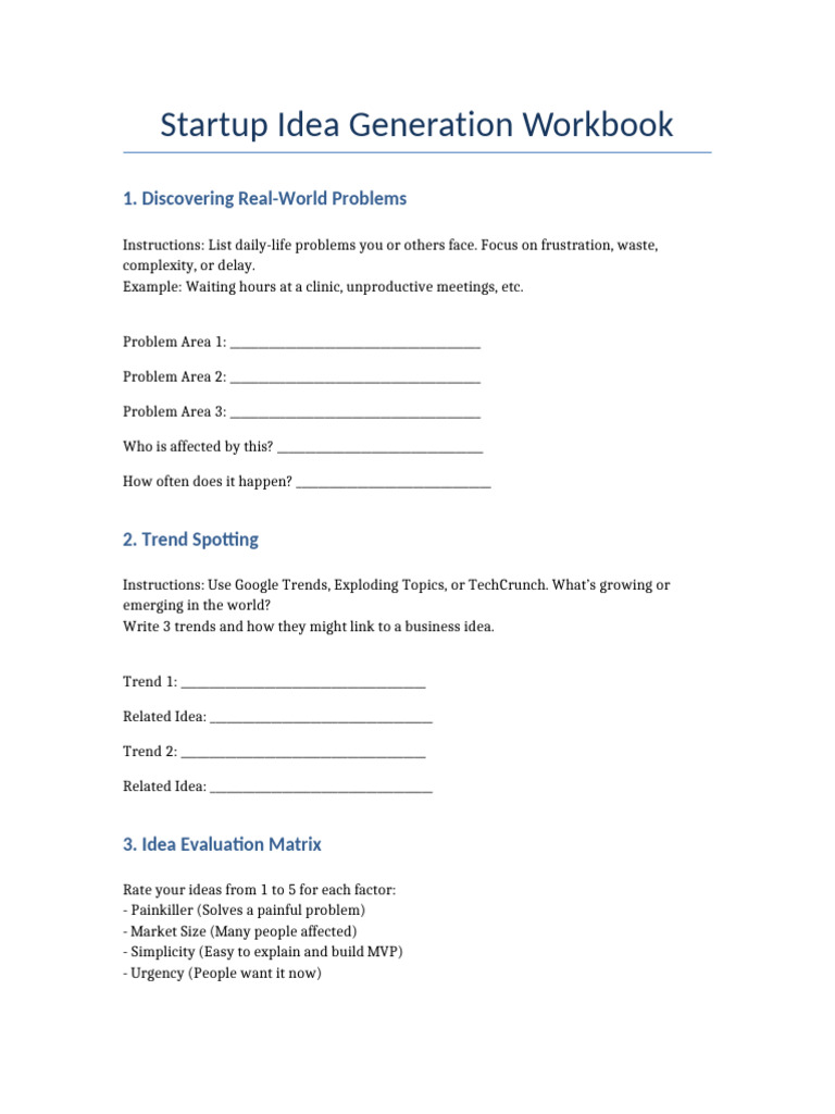 Startup Idea Generation Workbook | PDF