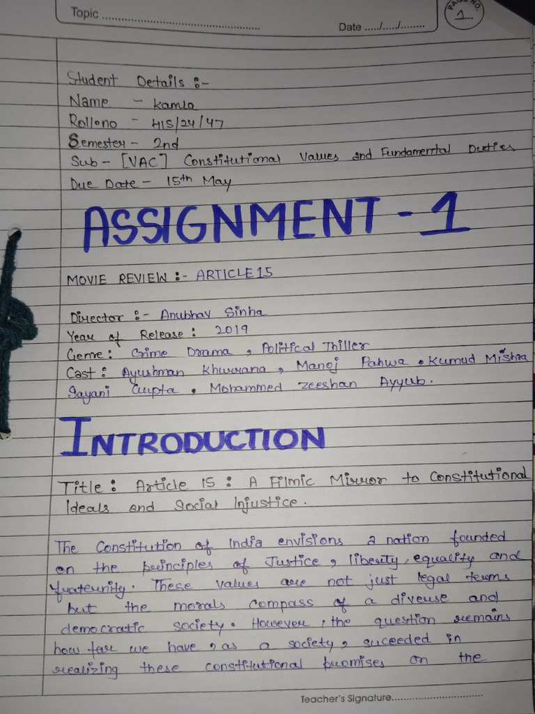 Vac Assignment (Article 15) Movie Review | PDF