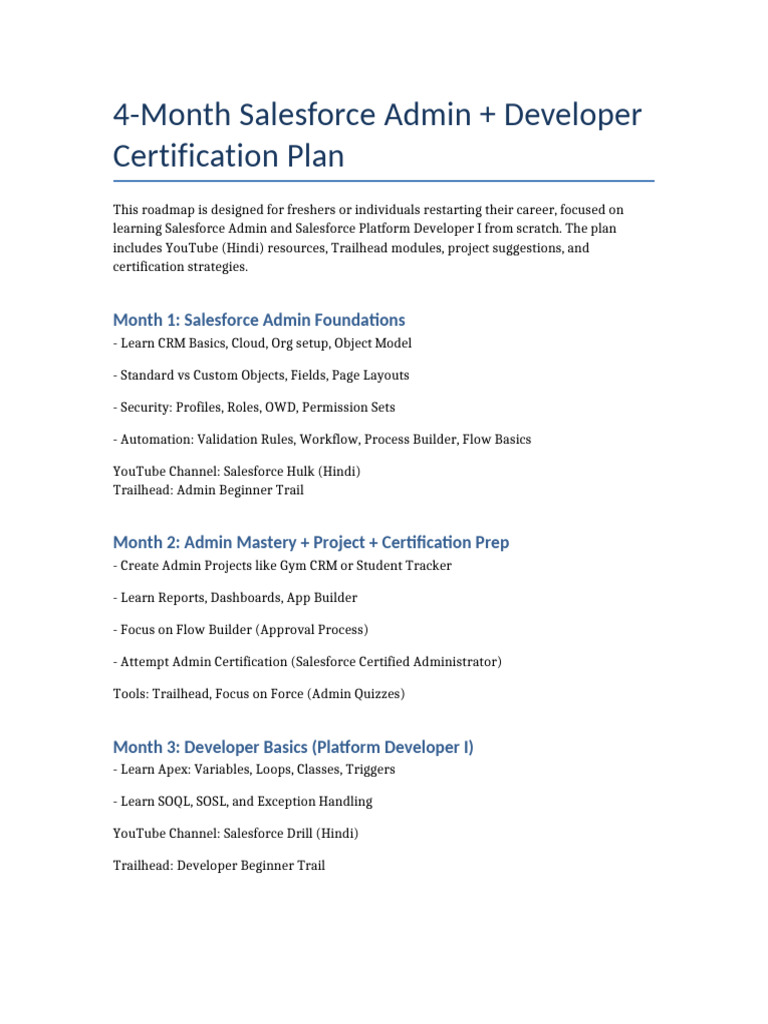 Salesforce 4 Month Roadmap Vrushabh | PDF
