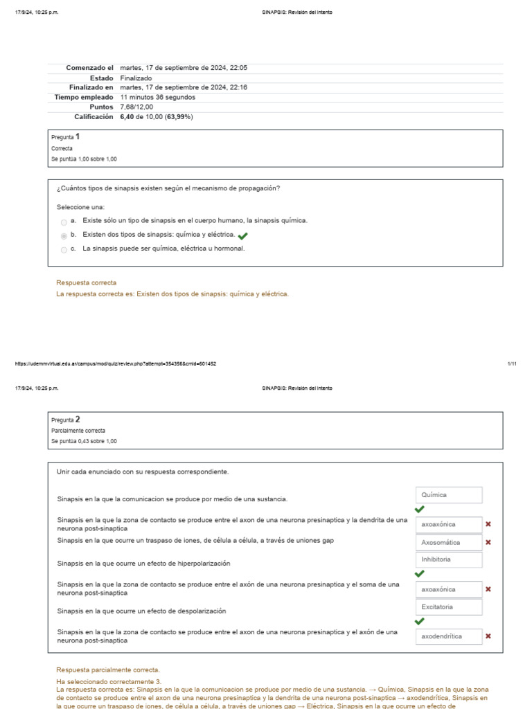 SINAPSIS_ Revisión del intento 1 | PDF | Sinapsis | Neurofisiología