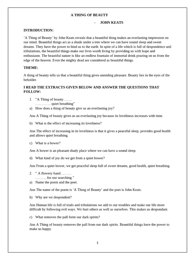 A Thing of Beauty - 051356 | PDF | Beauty | John Keats