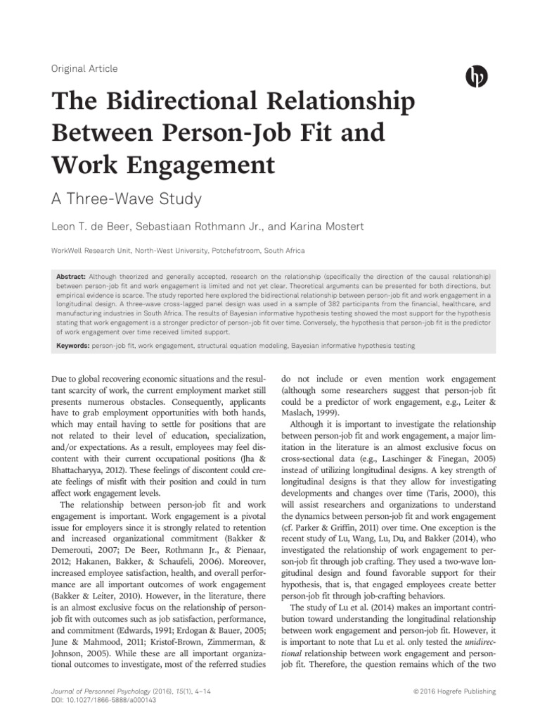 Person-Job Fit and Work Engagement Study | PDF | Applied Psychology ...