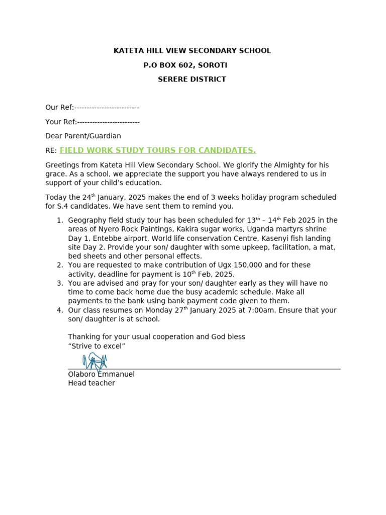 Kateta Hill View Secondary Schoo1 | PDF