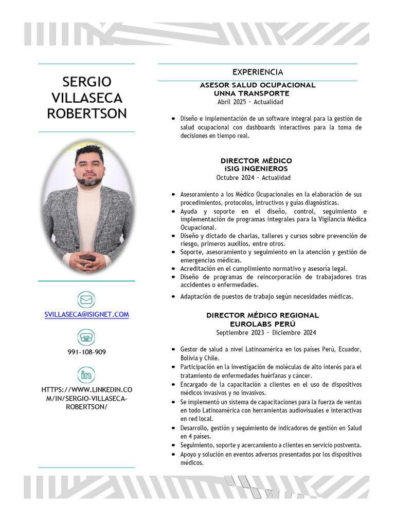 CV Sergio Vilaseca Robertson 2025 | PDF | Medicina | Seguridad y salud ocupacional