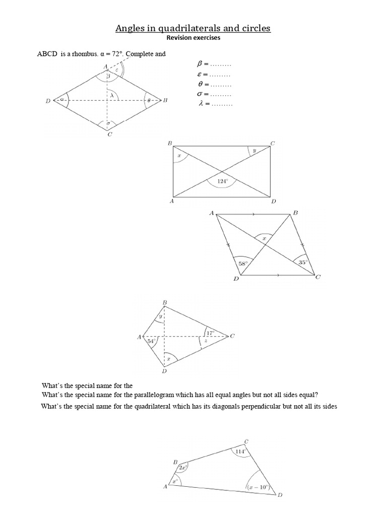Quadrilaterals and Angles in A Circle Revision | PDF | Rectangle | Geometry