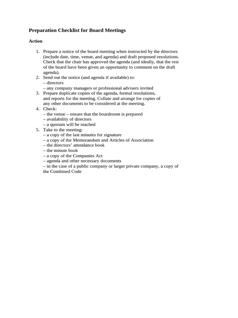 Board Meetings Preparation | PDF