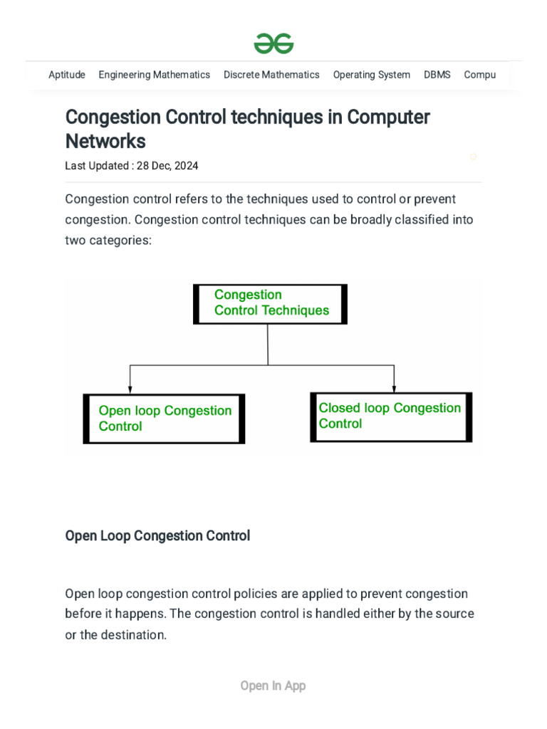 Congestion Control Techniques in Computer Networks - GeeksforGeeks | PDF | Network Congestion ...
