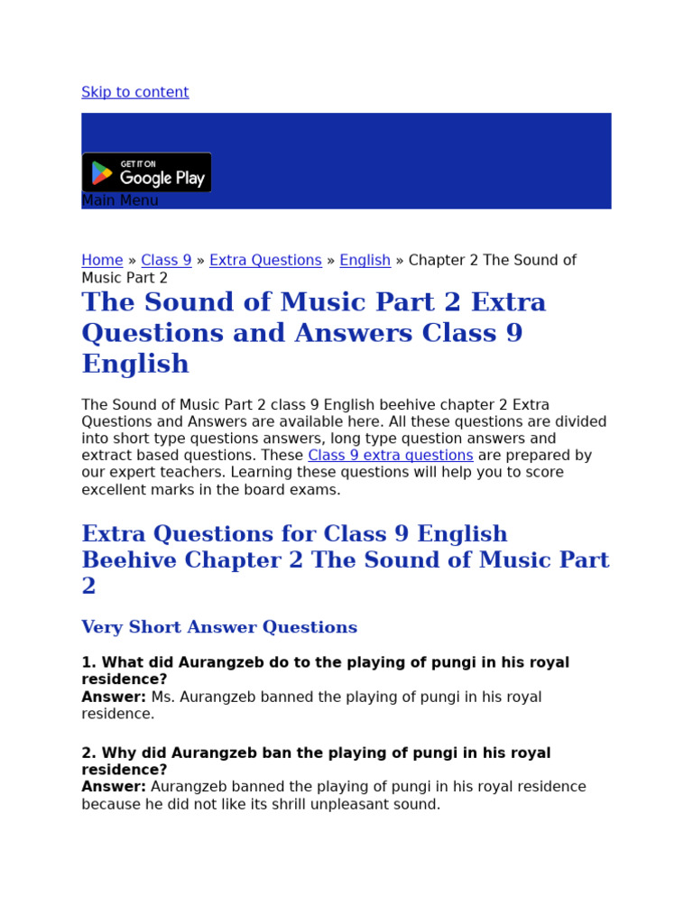 The Sound of Music Part2 Extra Question | PDF