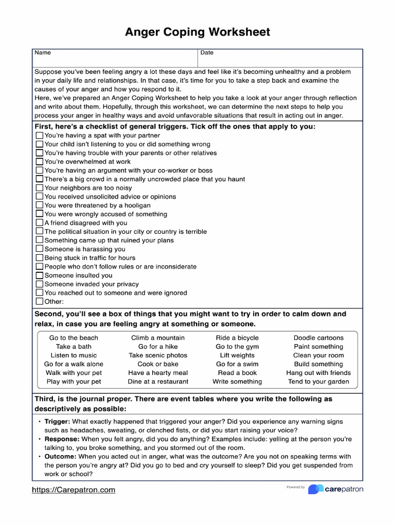 Anger Coping Worksheets | PDF