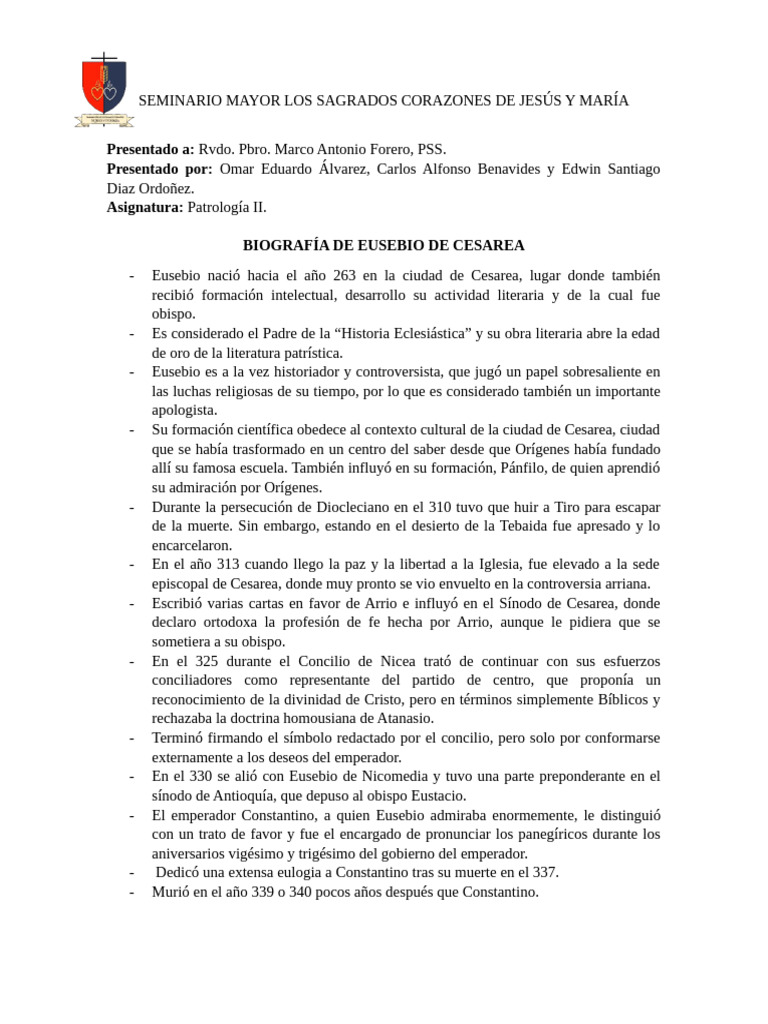 Biografía de Eusebio de Cesarea | PDF | Eusebio | Familias ...