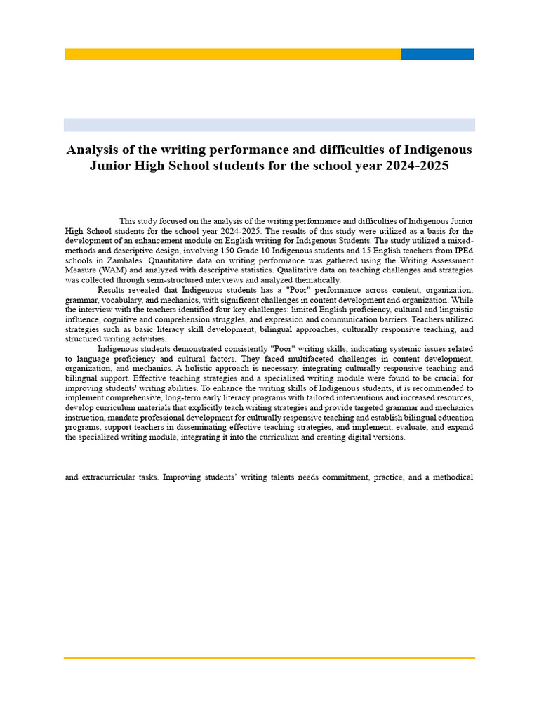Indigenous Students' Writing Challenges | PDF | Literacy | English As A ...
