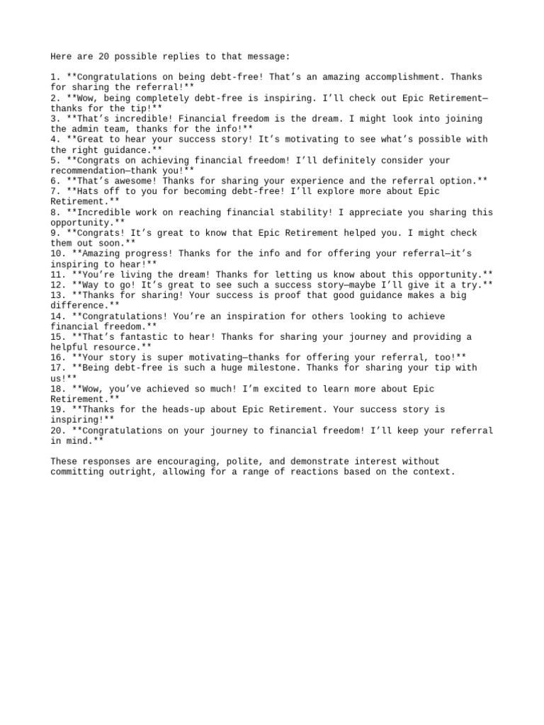 Here Are 20 Possible Replies To Tha | PDF