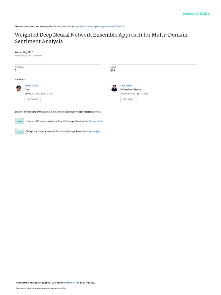 Weighted Deep Neural Network Ensemble Approachfor | PDF | Deep Learning | Artificial Intelligence