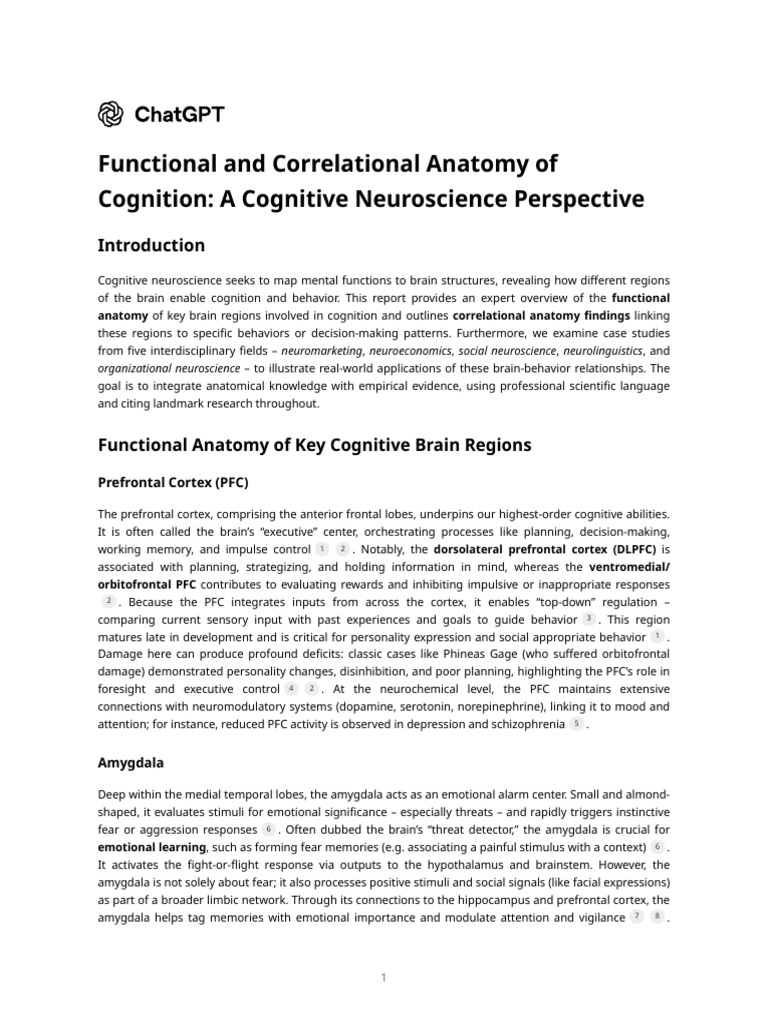 Functional and Correlational Anatomy of Cognition - A Cognitive Neuroscience Perspective | PDF ...