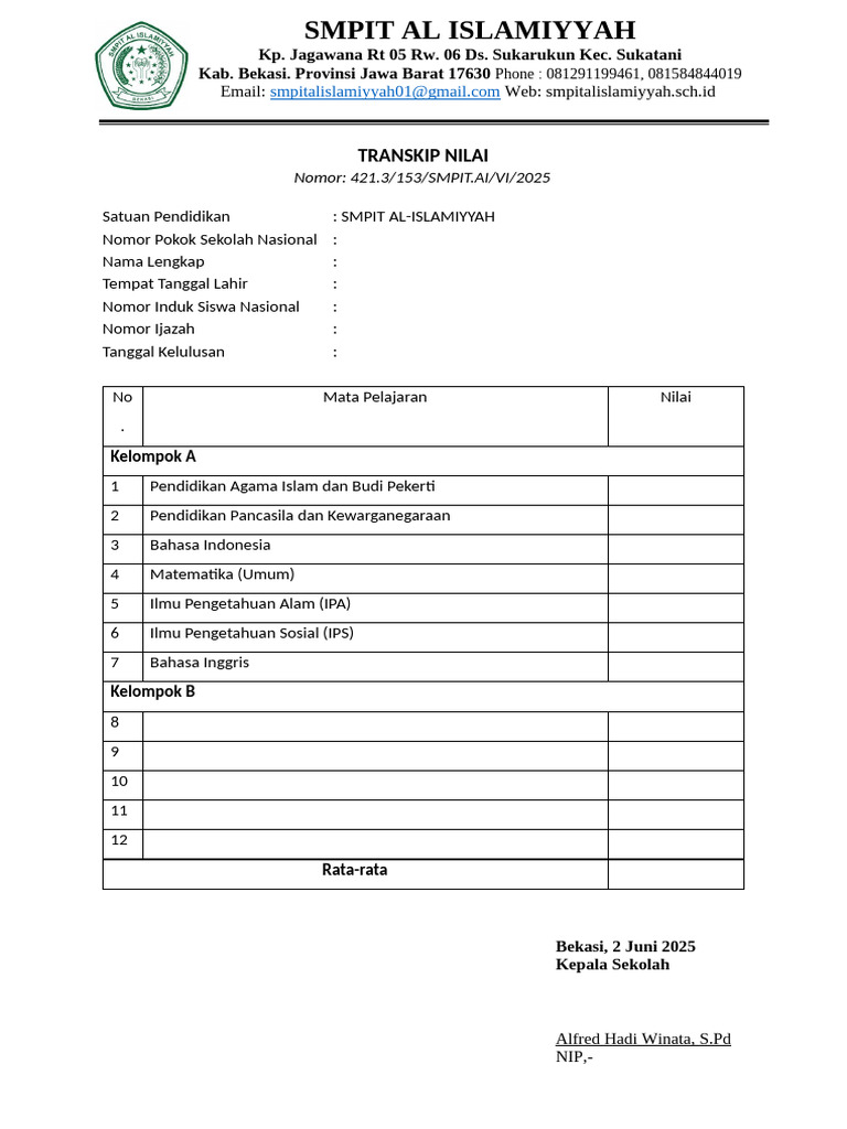 Transkip Nilai SMP | PDF