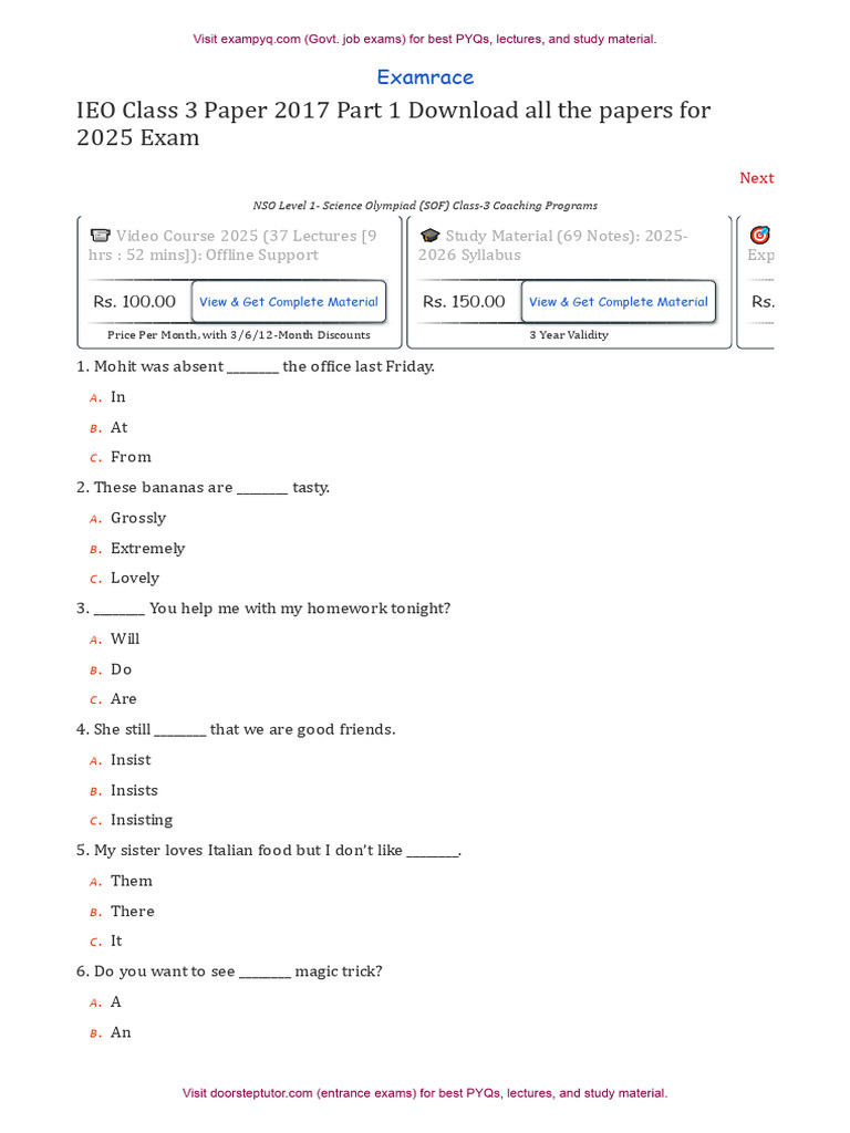 IEO Class 3 Paper 2017 Part 1 | PDF | Wright Brothers | Aviation