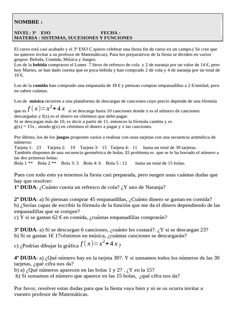Examen Recuperación 3º Eval 2025 | PDF | Secuencia | Matemáticas