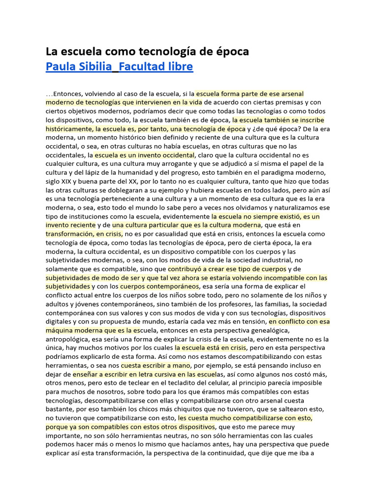 Paula Sibilia La Escuela Como Tecnología de Época | PDF | Sociedad ...
