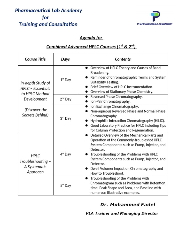 Combined Advanced HPLC Courses - October Pharma | PDF | High ...
